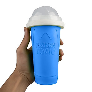 Ragnify Slushy Cup Slushie Maker Ice Cup Silica Cup Pinch Cup Summer Cooler Smoothies Cup Double Layer Squeeze Cup Slush Maker Cup Home DIY Smoothie Cup for Children and Adult (Blue)