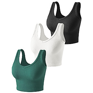 3 Pieces Womens Tank Tops Cute Sexy Going Out Ribbed Summer Tops Black White Crop Tops for Women(S055M-heibailv)