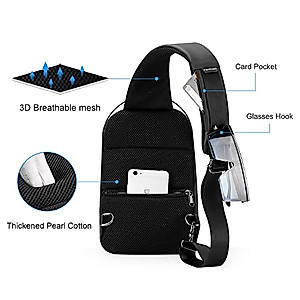 FENRUIEN Hard Shell Sling Bag for Men, Water Resistant Crossbody Backpack with USB Port, Black Chest Bag for Travel/Daily