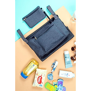 Simple Being Baby Stroller Organizer, Universal Fit Storage Compartments Travel Accessories Bag (Black)