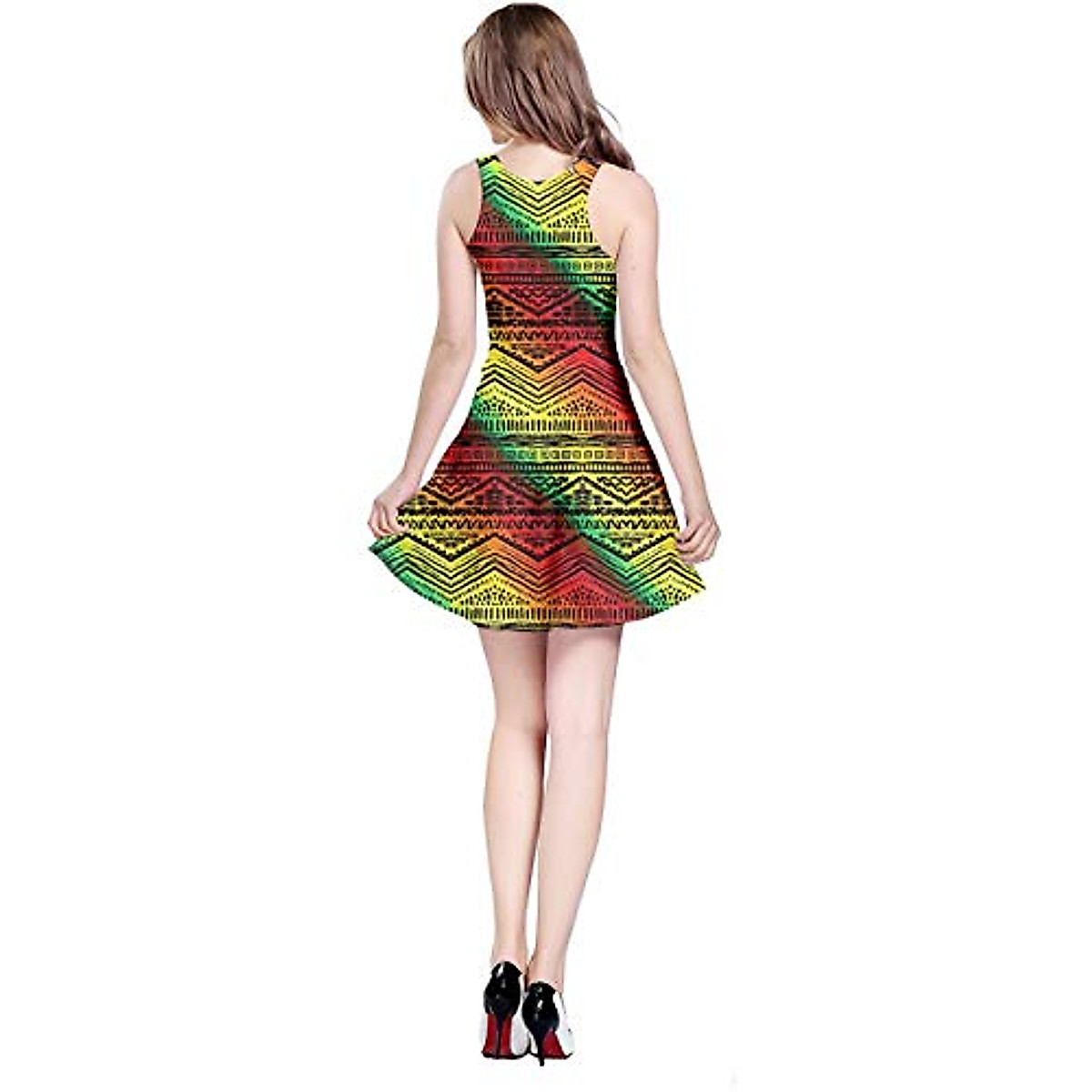 CowCow Womens Aztec Zigzag Red Jamaican Sleeveless Skater Dress - XL