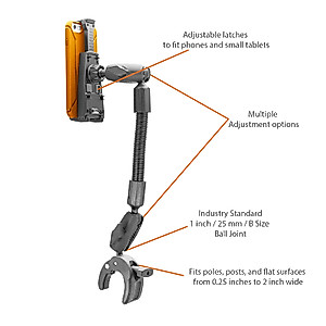 iBOLT sPro2 Accessibility Post/Pole/Rail/Handlebar Clamp Mount for Wheelchairs/Exercise Equipment. Fits Devices from 4.7 to 6.7 inches Wide/Tall (iPhone 11, Small Tablets, Nintendo Switch)