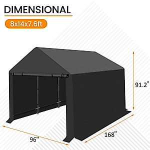 Outdoor Carport Canopy,6x8 ft Heavy Duty Canopy Shed,Metal Frame Storage Shed with Waterproof, UV Resistant Cover, 2 Rollup Zipper Doors for Backyard, Garden can Store Motorcycle, Garden Tools