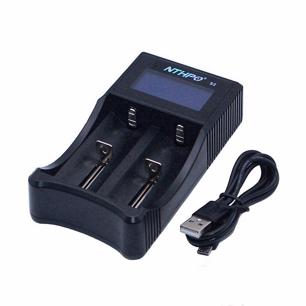 NTHPO Universal Battery Charger S2 LCD Display Smart Intelligent Charger for Rechargeable Li-ion Batteries 26650 22650 18650 18490 18350 17670 17500 16340(RCR123) 14500 10440 Ni-MH Ni-CD AA AAA