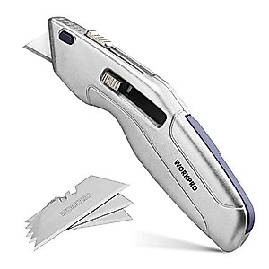 WORKPRO Retractable Utility Knife and Self-retracting Safety Box Cutter 2-in-1 with 2 Extra Blades Included