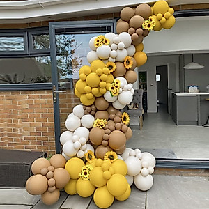 Captank Double Stuffed Mustard Yellow Brown White Sand Balloons Garland Arch Kit Dark Lemon Coffee Pastel Balloons For Daisy Bee Sunshine Sunflower Birthday Baby shower Gender Reveal Graduation