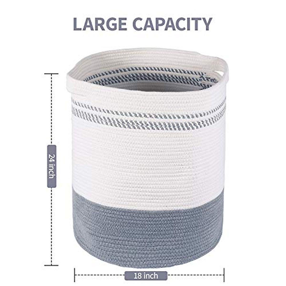 Laundry Basket for Bedroom , 24 x 18 x 18 Inches Large Rope Storage Basket with Handle, Clothes Hamper for Living Room, Cotton Rope Basket for Toys, Throws, Pillows and Towels