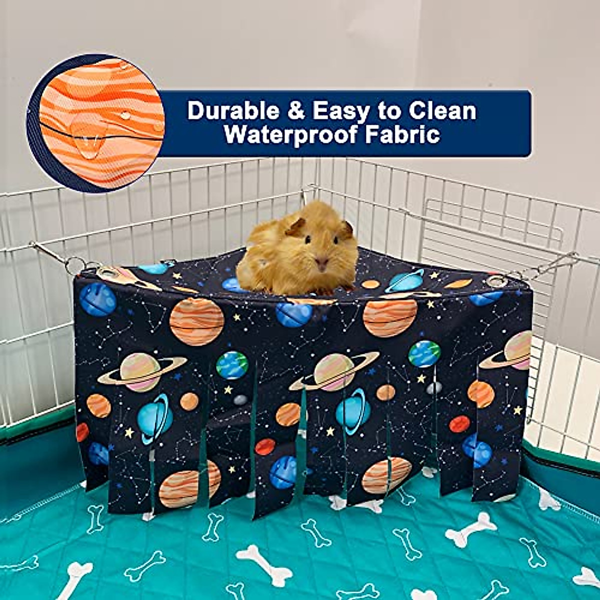 FULUE Guinea Pig Hideout, Corner Fleece Forest Hideaway for Guinea Pigs, Ferrets, Chinchillas, Rats, Bunny & Other Small Animals Without Metal Fences(Black)