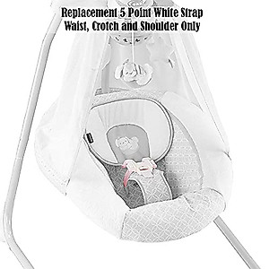 F-Price Replacement Part for Fisher-Price Cradle 'n Swing - Fits Many Models ~ 5 Point White Strap ~ Waist, Crotch and Shoulder