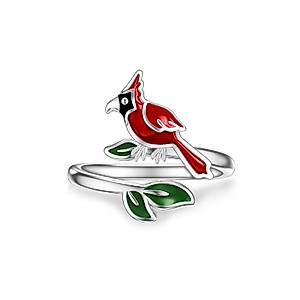 JUSTKIDSTOY Cardinal Rings 925 Sterling Silver Cute Red Bird Adjustable Open Ring Jewelry Memorial Gifts for Women Mother