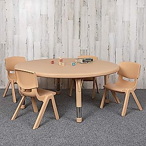 Flash Furniture Emmy 45" Round Natural Plastic Height Adjustable Activity Table Set with 4 Chairs