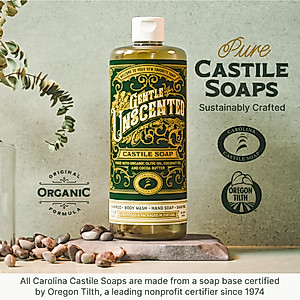 Carolina Castile Soap Unscented Castile Soap Liquid - 32 oz Vegan & Pure Organic Soap Concentrated Non Drying All Natural Formula Good for Sensitive Skin (32 Ounces)