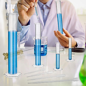 Lurrose Graduated Cylinders Set 5 Plastic Measuring Cylinders Lab Test Tube 250ml, 100ml, 50ml, 25ml, 10ml with 4 Droppers 2 Tube Brushes for Science Projects School