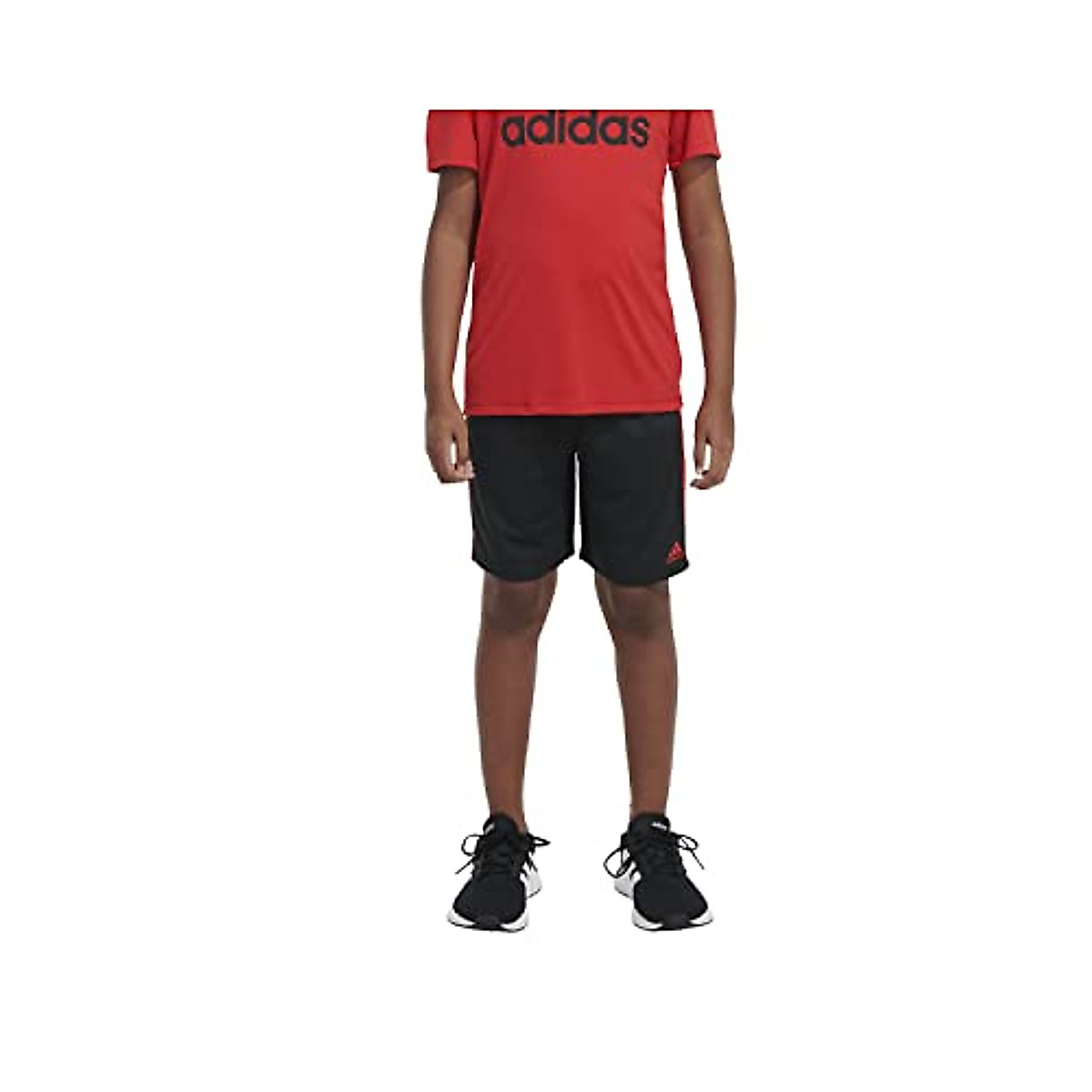 adidas Boys' Big Elastic Waistband Classic 3-Stripes Shorts, Black with Red, XL(18/20)