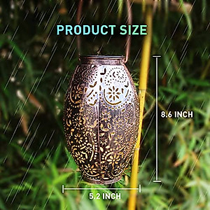 2 Pack Hanging Solar Lanterns Outdoor Lanterns Waterproof Decorative Garden Lights Retro Oval LED Lantern Lights for Table Patio Courtyard Party Pathway Walkway