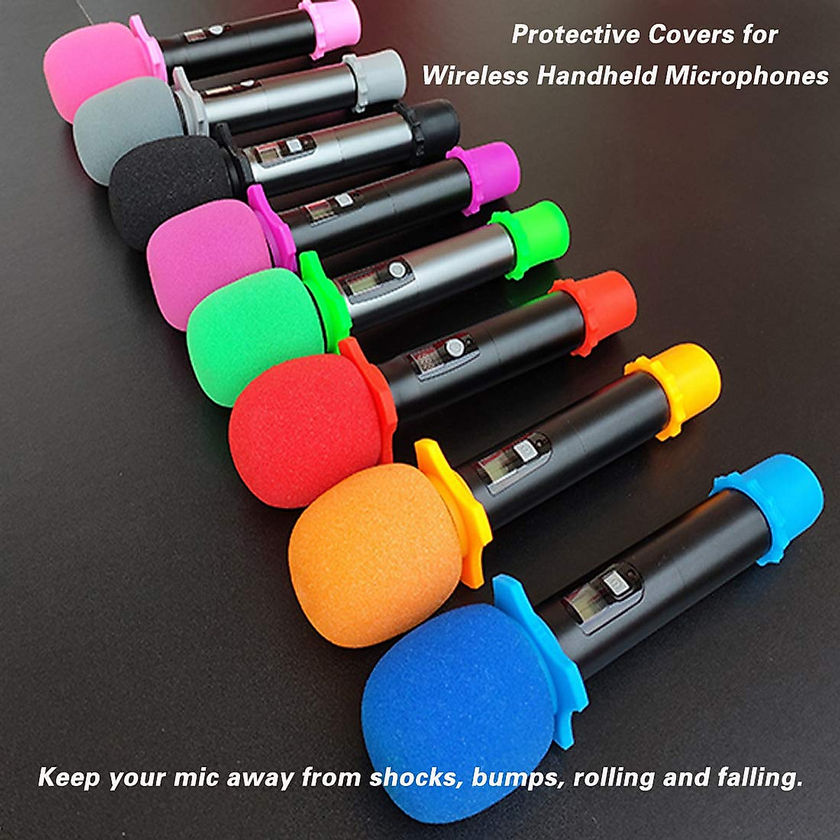 TuNan 9PCS Wireless Handheld Microphone Protection, Silicone Ring, Bottom Rod Sleeve Holder, Windscreen Foam Cover for KTV Device, Shakeproof & Anti-Rolling - Black, Red, Purple
