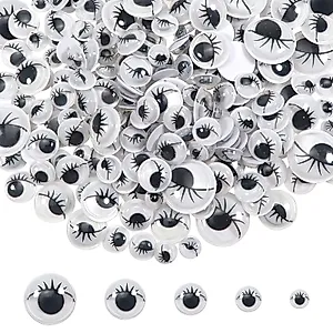 TOAOB 200pcs Black Wiggle Googly Eyes Self Adhesive with Eyelashes Round 8mm 10mm 12mm 15mm 20mm Plastic Sticker Eyes for DIY Crafts Scrapbooking Decoration
