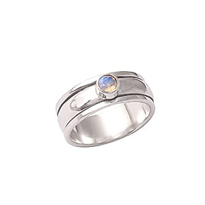 Rainbow Moonstone Spinning Ring Handmade Band Sterling Silver Spinner Meditation Ring (10)