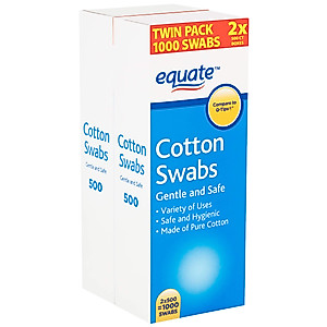 Equate Cotton Swabs Twin Pack, 1000 Count (2x 500 Count) - 1 Pack (for Ears, Beauty, Makeup, Babies, Dogs, Pets, Auto Detailing, Cleaning, and More)