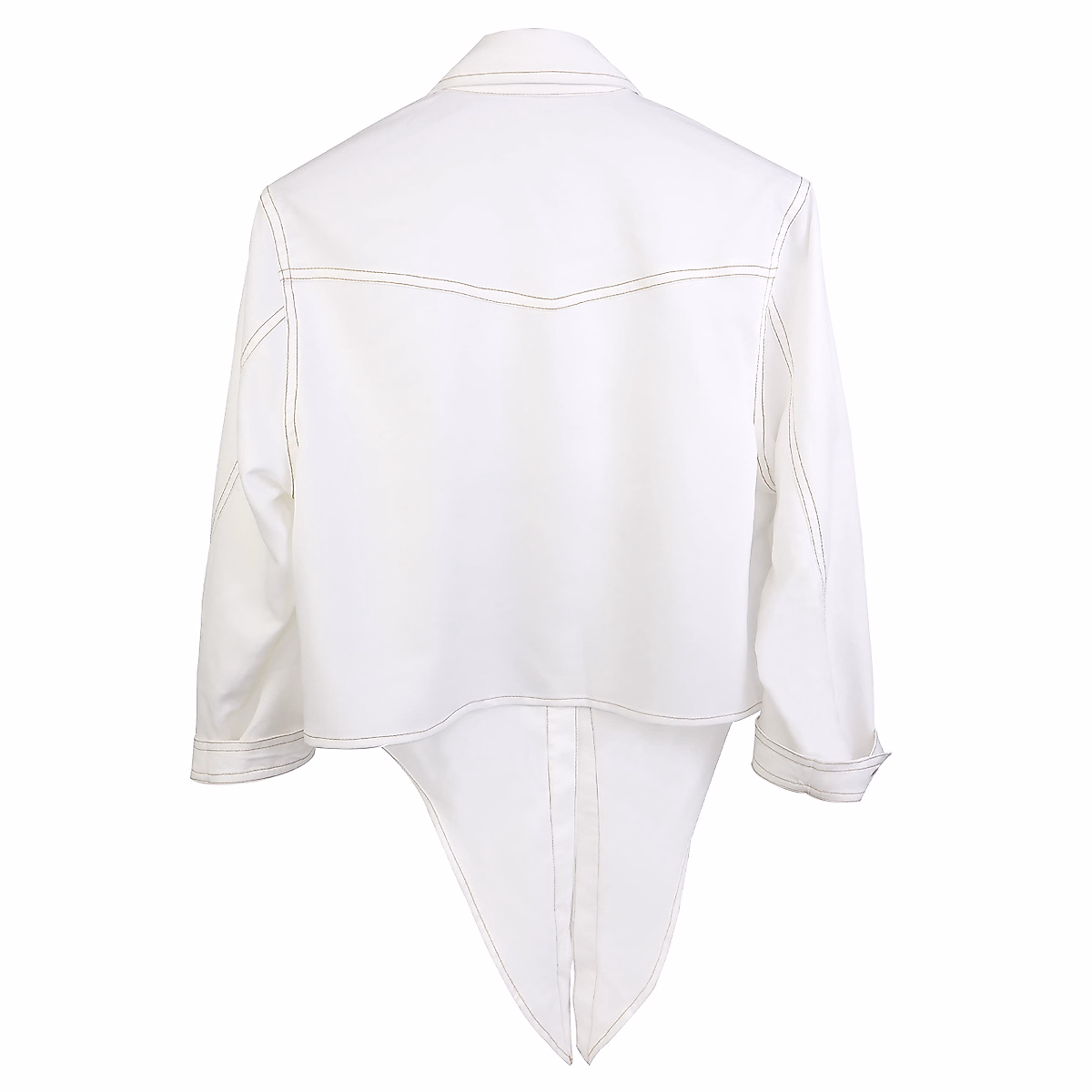 SeekMe Womens Denim Shirts Tie Front Crop Top Button Down Chambray Jean Shirts(0130-White-XXL-QB)