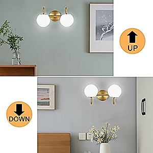 ZHUOER Modern Bathroom Vanity Light Fixtures 2 Lights Brushed Brass Milk White Globe Glass Shade Modern Wall Bar Sconce Lighting Bath Vanity Lights Over Mirror (Exclude G9 Bulb)