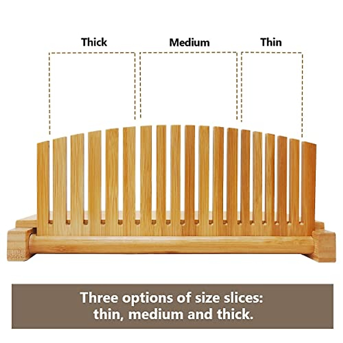 Kiss Core Premium Bamboo Bread Slicer for Homemade Bread, Crumb Catcher, Foldable and Compact Loaf Cutter 3 Size Slicing Guide