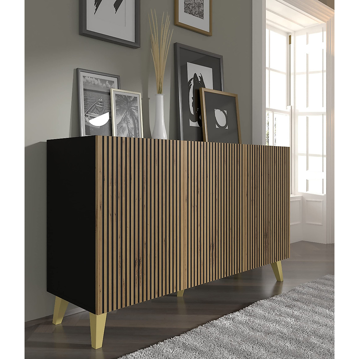 Homlando Ravenna A Living Room Furniture Set with TV Stand and Cabinet, Oak Artisan and Matte Black - Made in EU Modern Furniture - TV & Media Furniture