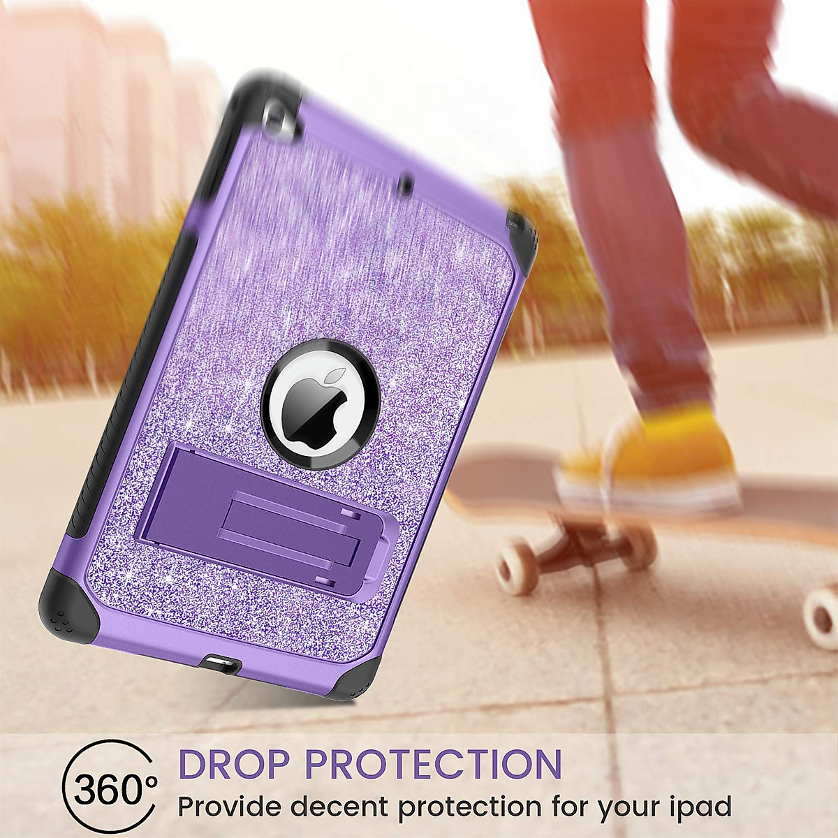 BENTOBEN iPad Mini 5 Case, iPad Mini 4 Case, Glitter Sparkly 3 Layers Heavy Duty Rugged Shockproof Kickstand Sturdy Leather Protective Tablet Cover for Apple iPad Mini 5 / iPad Mini 4, Purple