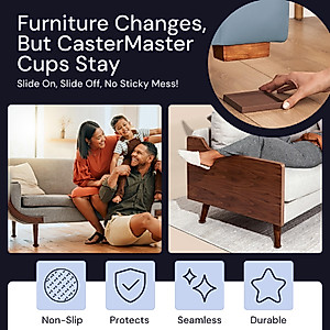 CasterMaster Non-Slip Furniture Pads Square Rubber Anti-Skid Caster Cups, Anti-Sliding Floor Protectors for Furniture (Brown, 5'' x 5'' (Pack of 4))