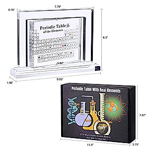 Periodic Table with Real Elements Inside, Acrylic Periodic Table Display with 83 Real Element Samples, 360° Rotating Frame Display, Remarkable Gift for Kids Adults Teachers - 9.05"x1.96"x6.3"