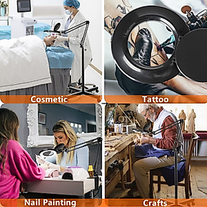 (New Upgrade) 10X Magnifying Floor Lamp with Clamp and 4 Wheel Rolling Base, HITTI 2200 LM LED 3 Color Dimmable Magnifying Glass with Light, Adjustable Arm Lighted Magnifier for Craft, Esthetican