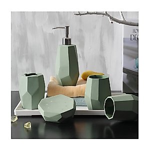 HNSYYUEYOU Soap Dispenser Set Household Ceramic Soap Dispenser Wash Mouth Cup Storage Soap Tray Toothbrush Cup Bathroom Five-Piece Set (Color : A)