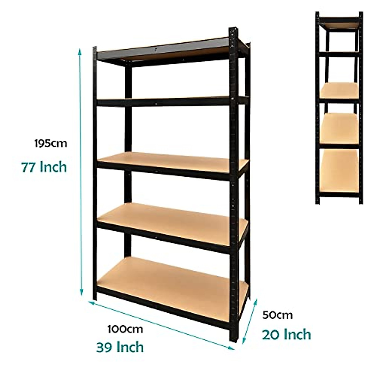 Bowoshen Storage Shelves 5-Tier 77in Height Garage Shelving Unit Rack Metal Shelf Heavy Duty 386lb Load per Tier, Adjustable Utility Shelves for Garage, Warehouse, Living Room, Office (77" Black)