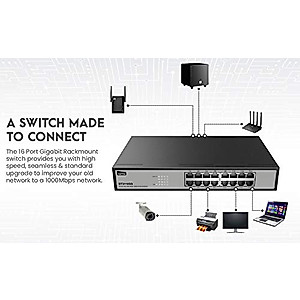 Netis ST3116GS 16 Port Unmanaged 10/100/1000M Gigabit Ethernet Switch with Sturdy Metal Desktop Size | Expandable to Standard 19 inch Rack Mount with Included Mounting Bracket, Gigabit 1000Mbps