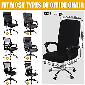 smiry Stretch Printed Computer Office Chair Covers, Soft Fit Universal Desk Rotating Chair Slipcovers, Removable Washable Anti-Dust Spandex Chair Protector Cover with Zipper (Large, Black)
