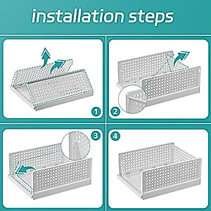 MVSRWLL Stackable Plastic Storage Basket Bin Shelf Box for Closet Wardrobe Organizer 8 Pack Foldable Clothes Drawer Storage Container for Cupboard Kitchen Bathroom Bedroom Office (White)(4L4S)