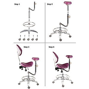 BoNew Dental Stool Assistant Stool Dental Assistant Chair with Armrest PU Leather Height Adjustable