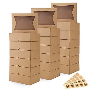 Eupako 8x6x2.5" Cookie Boxes with Window, Brown Gift Boxes for Presents , Auto Pop up Gift Box, Kraft Paper Pastry Boxes for Bakery, Cookies, Donuts, Candy - 25 Pack