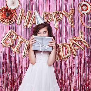 Mtkocpk Pink Streamers Backdrop Party Decorations - 8x3.2 Feet 3-Pack Foil Fringe Curtain Decor - Perfect for Children's Birthday Party, Women's Party, Sweet Wedding, and Pink Theme Party Decorations