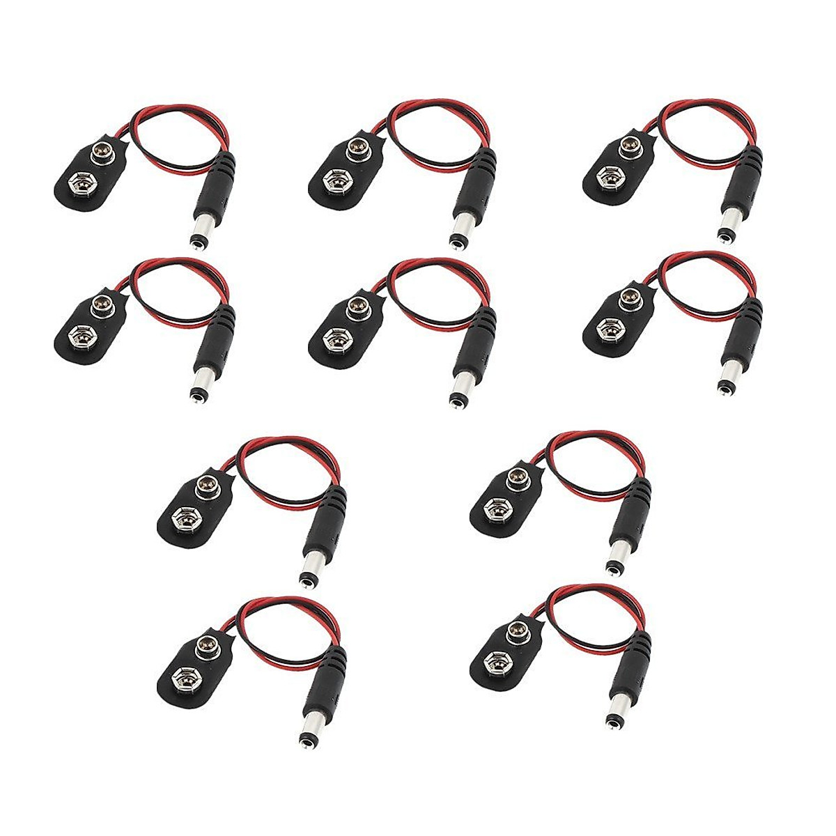 AKOAK 10 Pcs I Type 2.1 x 5.5 mm Male DC Power Plug For 9V Battery Button Connector Battery Holder