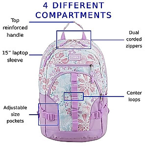 FUEL Hiking Laptop Backpack, College Bookbag, Travel Daypack with 5 Compartments, Dynamo Tech Pocket, 18.5 Inches, Lilac, Spring