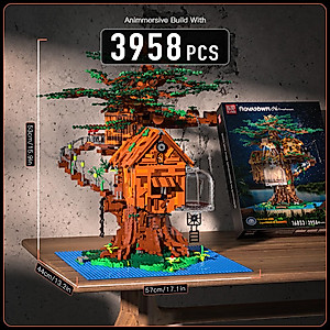 Mould King Tree House Building Toys with LED Lights, 16033 with 2 Cabins Sets Building Blocks, Hunter Treehouse Building Blocks, Treehouse Building Kits for Adults and Kids 14+(3958 Pieces)