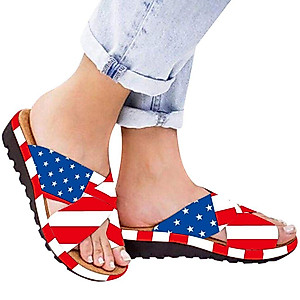 HunYUN Women Flag Print Summer Sandals Thick Bottomed Sandal Shoes Wedge Heel Sandals Clip Toe Summer Beach Shoes