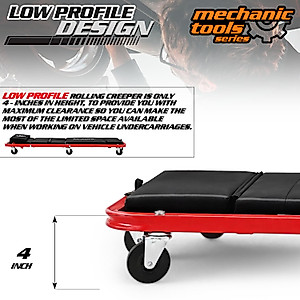 M-AUTO Heavy-Duty Convertible Mechanic Creeper, Z-Creeper 2-in-1 Creeper and Seat 48" Padded Adjustable Headrest Roller Garage Chair with 7 Swivel Casters for Washing, Detailing, Maintenance, Red