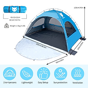Night Cat Beach Tent Portable Camping Sun Shade Shelter for 2-4 Persons with UV Protection 3 Breathable Mesh Windows Extended Tent Floor Easy Set Up Outdoor