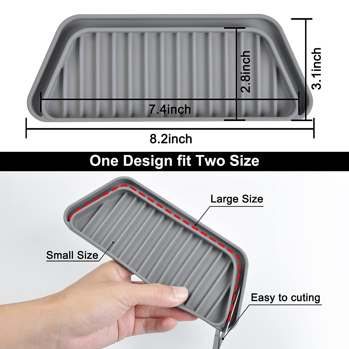 KindGa Refrigerator Drip Catcher Tray,Protector Ice and Water Dispenser Pan,Fridge Spills Water Pad Catch Basin for Drainage 2 Pack (Rectangular,Grey)
