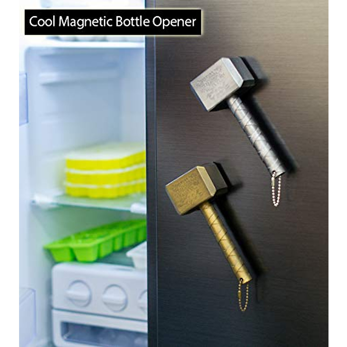 VNFLY Magnetic Hammer Shaped Beer Opener, Beer Gifts Bottle Opener for Men, Husband, Dad, Grandpa, Boyfriend (Silver)