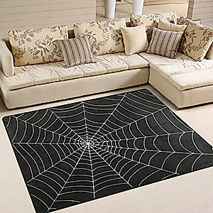 ALAZA White Spider Web on Black Indoor Modern Area Rug 4' x 5', Dining Room Home Bedroom Carpet Floor Mat Nursery Rug Room Mat