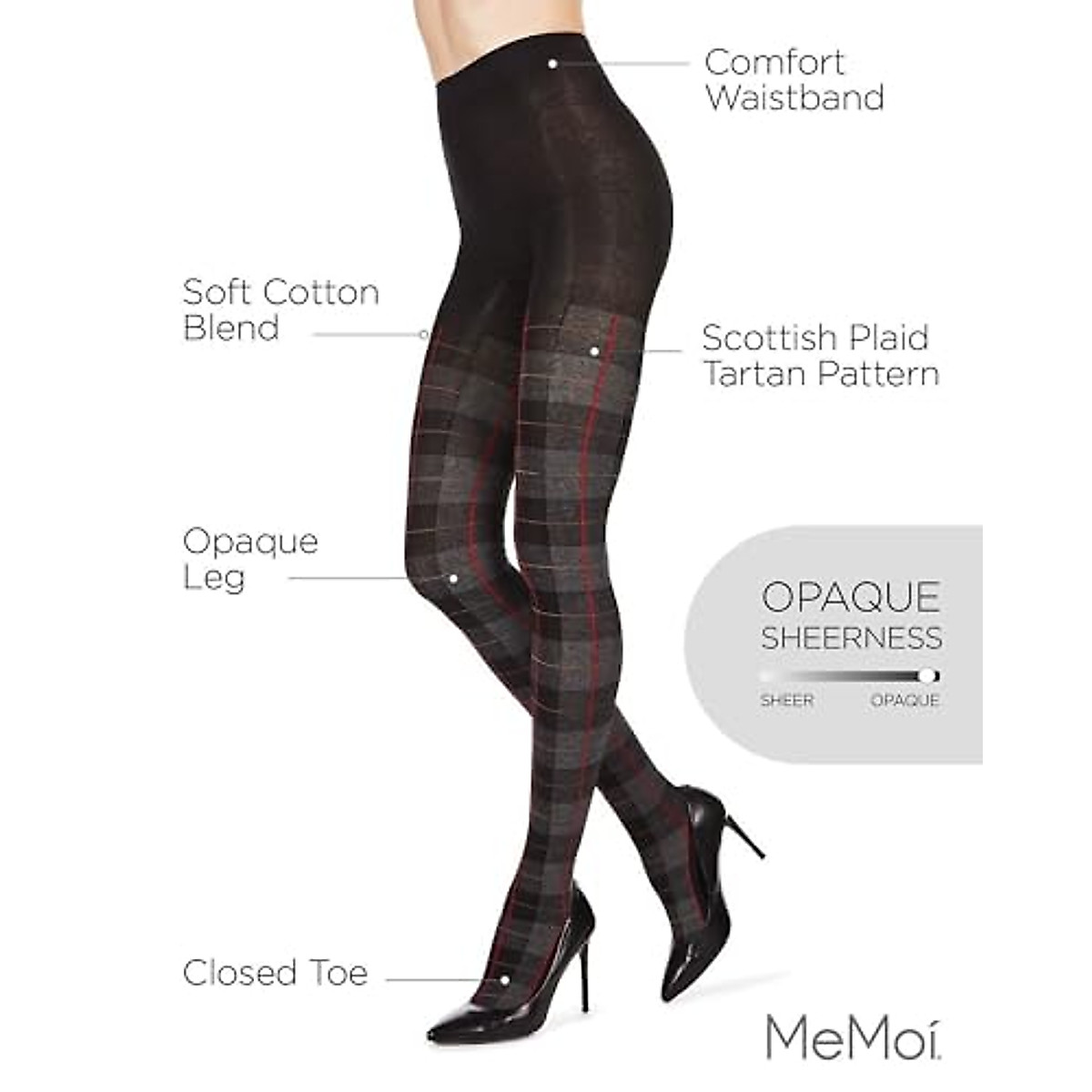 MeMoi Scottish Plaid Tartan Sweater Tights Black Medium / Large