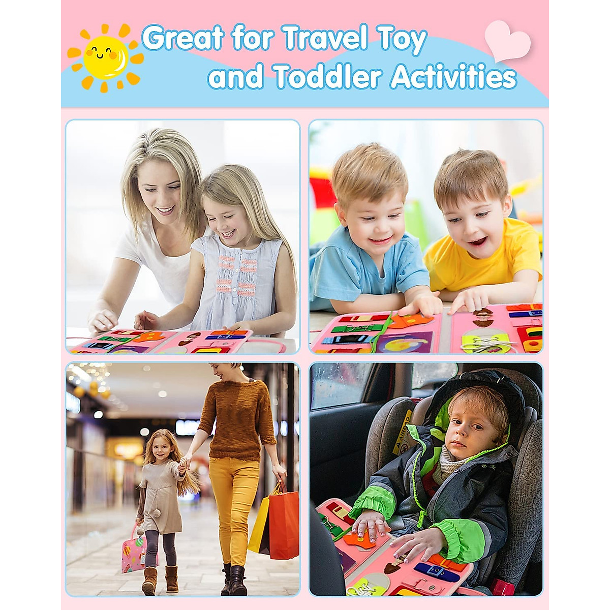 Hdiwousp Busy Board Montessori Toy for 1 2 3 4 Year Old Toddlers, Educational Activity Sensory Board Preschool Learning Fine Motor Skills Toys, Toddler Travel Toy